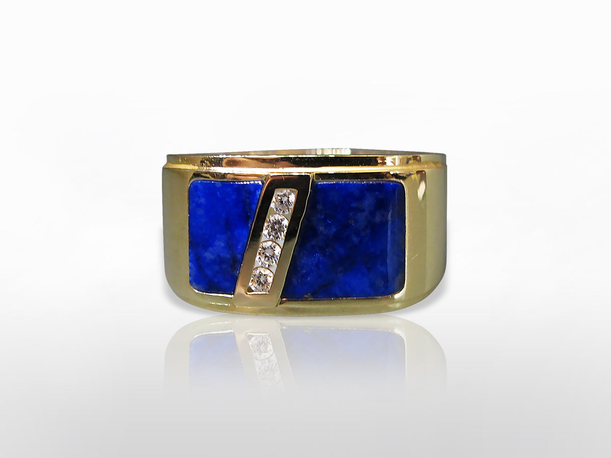 RAB-149– Men’s 10K Yellow Gold Lapis & Diamond Ring – Marina D